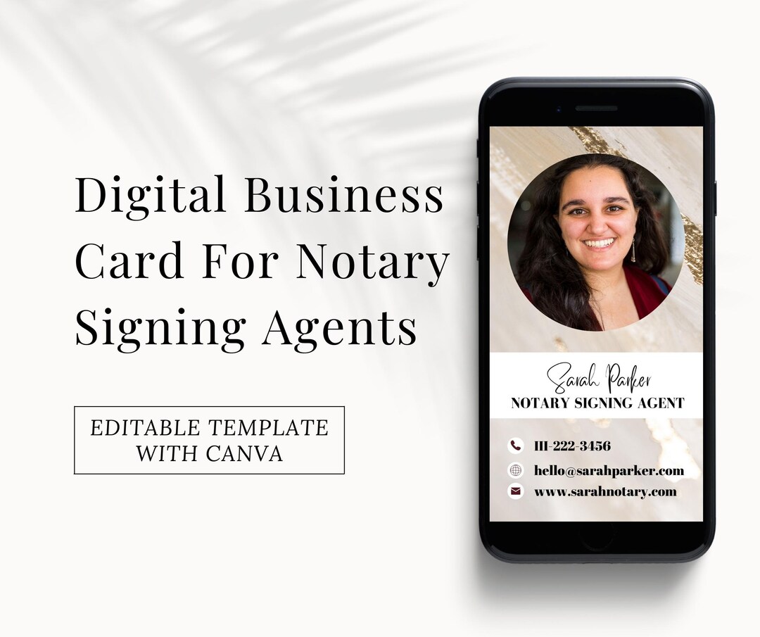 Digital Notary Business Card for Phone, Loan Signing Agent Phone ...