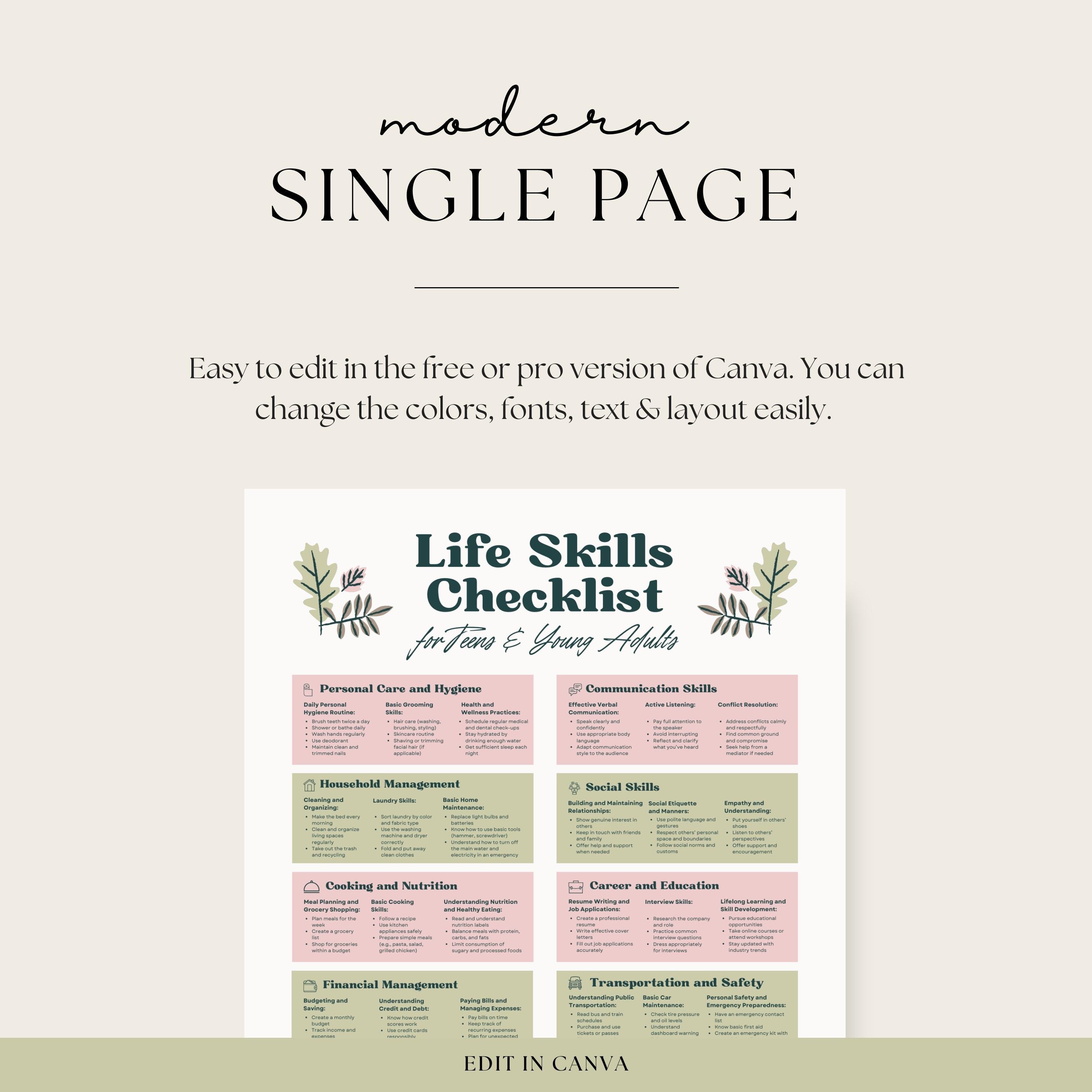 Life Skills Checklist | Printable PDF | Independent Living Skills ...