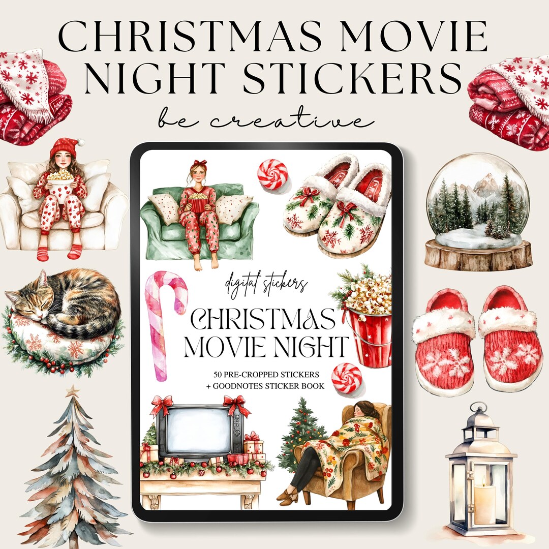 Christmas Movie Night Digital Planner Stickers | Sticker Book ...