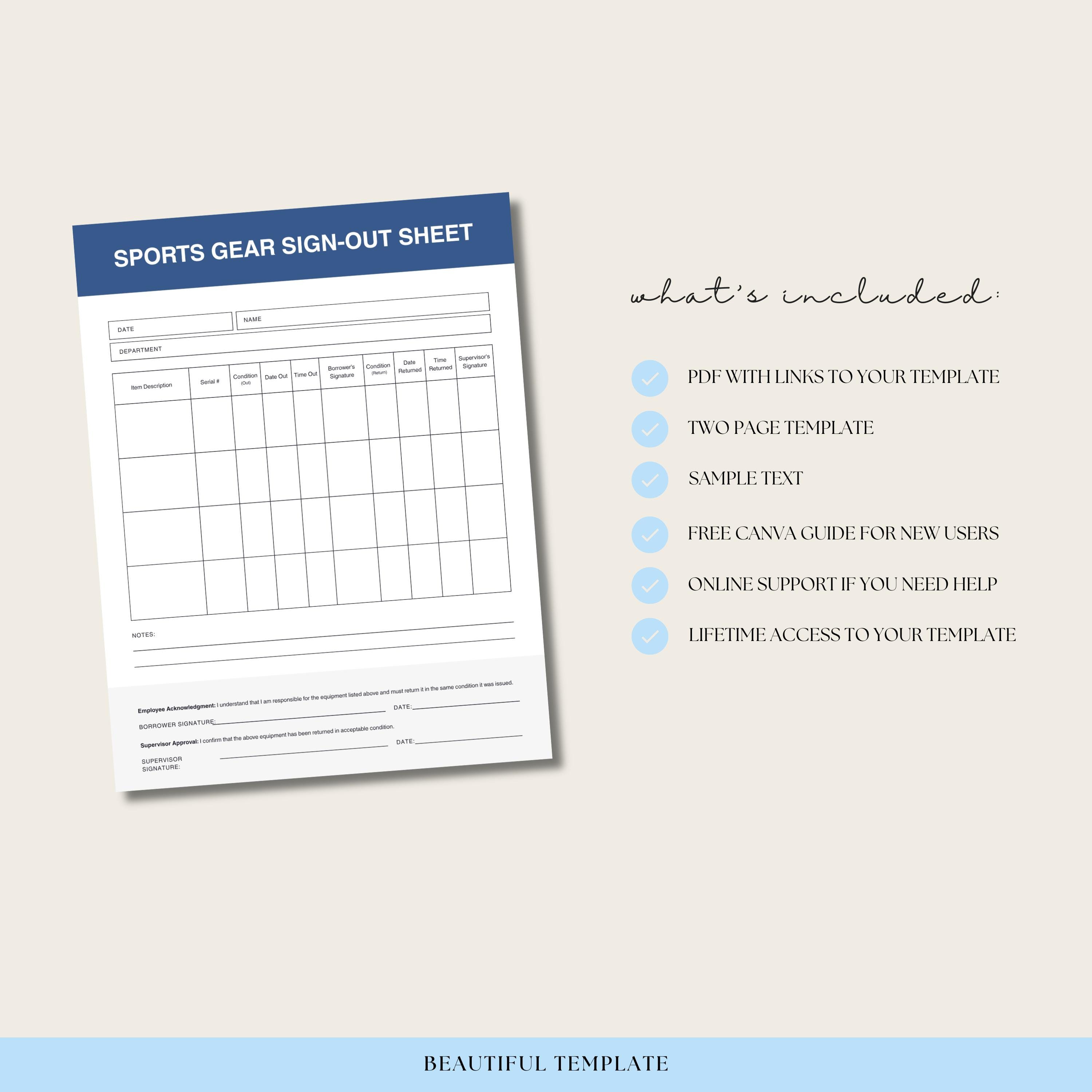 Sports Gear Sign Out Sheet, Editable Log Sheet for Sporting Equipment ...