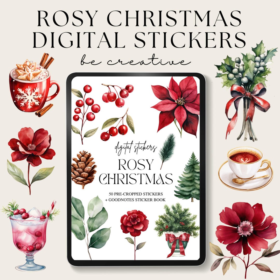 Rosy Christmas Digital Planner Stickers | Digital Sticker Book ...