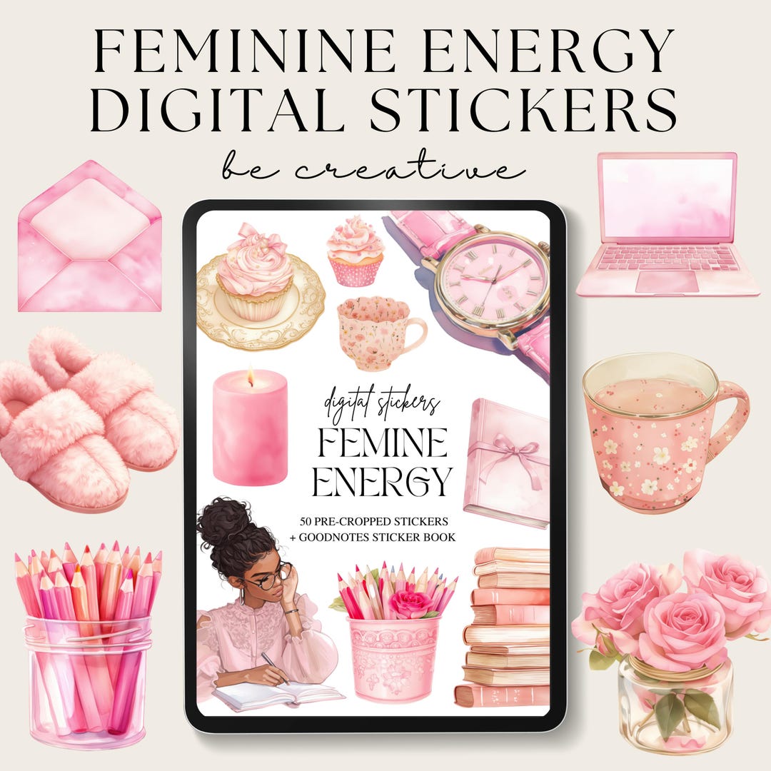 Feminine Energy Digital Stickers, Pink Aesthetic Lifestyle Stickers ...
