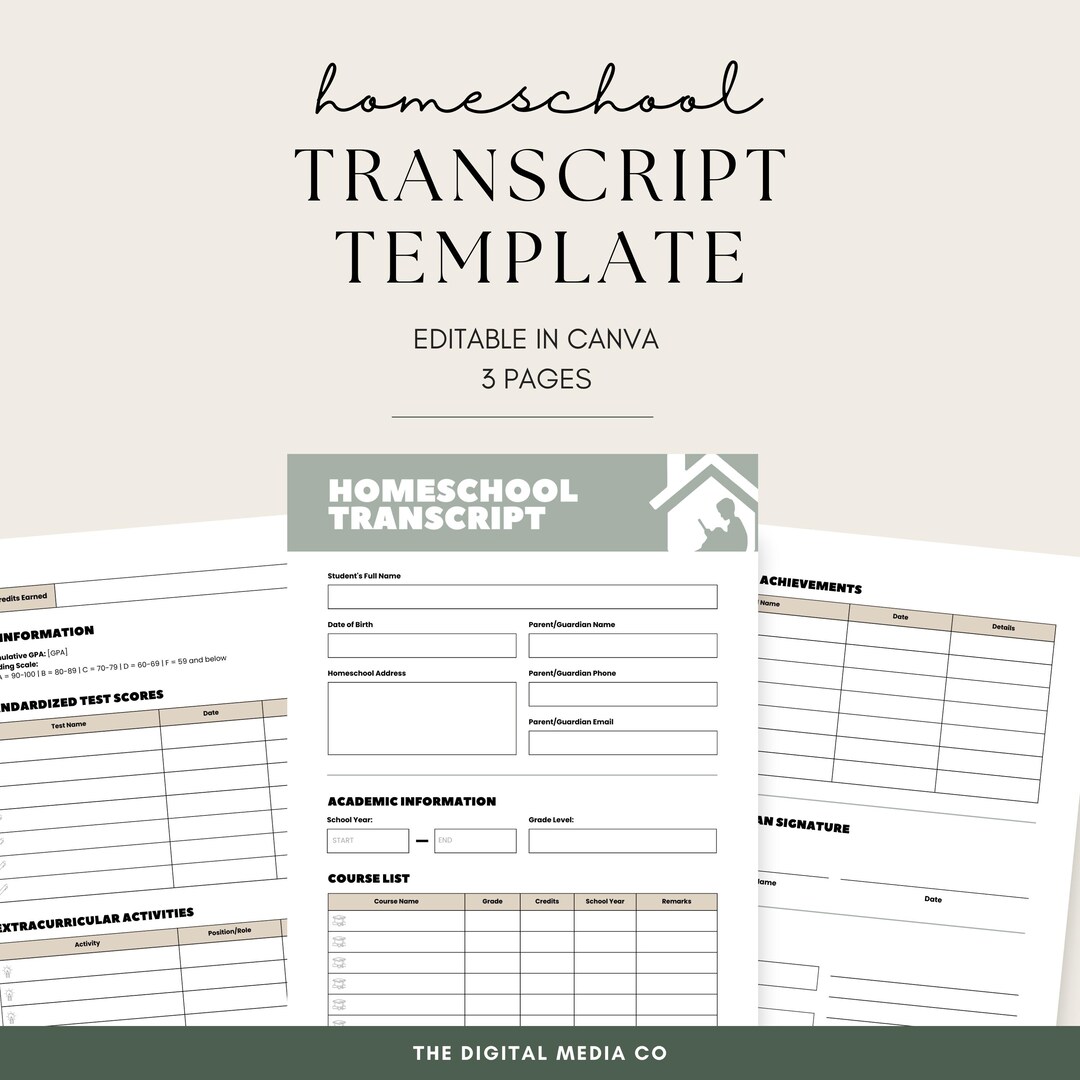 Homeschool Transcript, Canva Template for Homeschooling, Educational ...