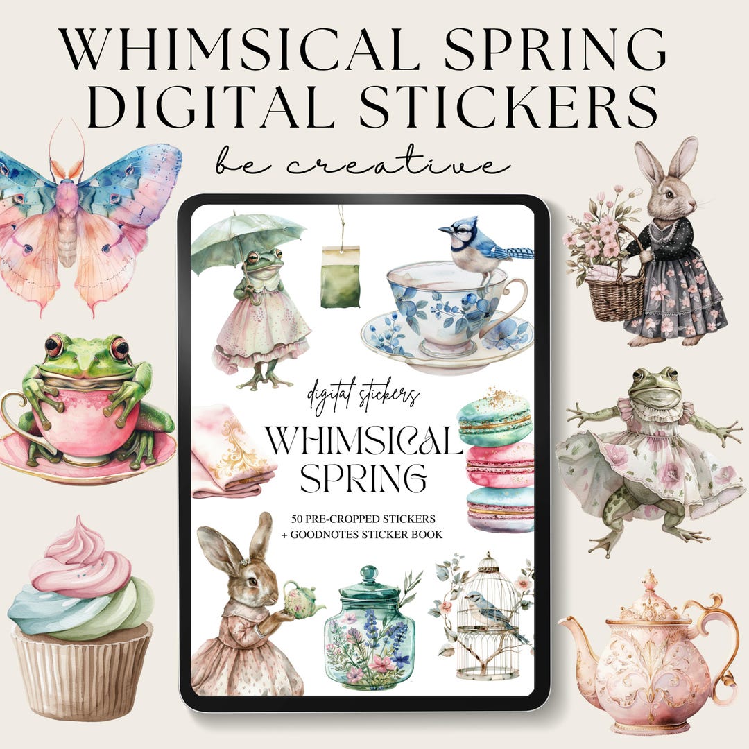 Whimsical Spring Digital Planner Stickers, Digital Sticker Book ...