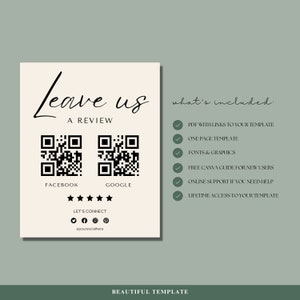 Leave A Review Framed Canva Template, Business Template, Editable QR ...