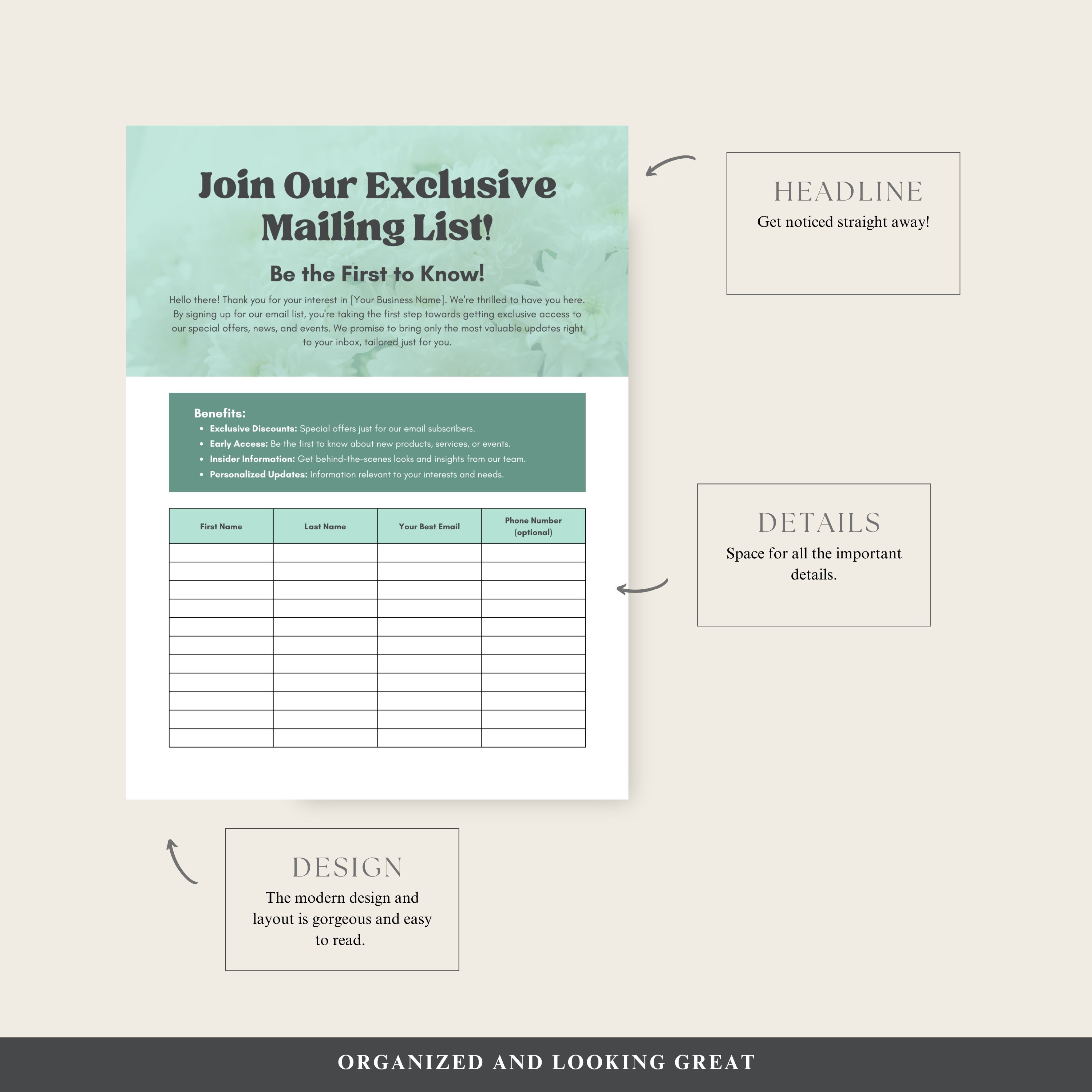 Mailing List Template, Single Sheet Marketing Resource, Canva Printable ...