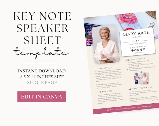 Speaker Sheet and Digital Business Card Bundle | Professional Speaker ...
