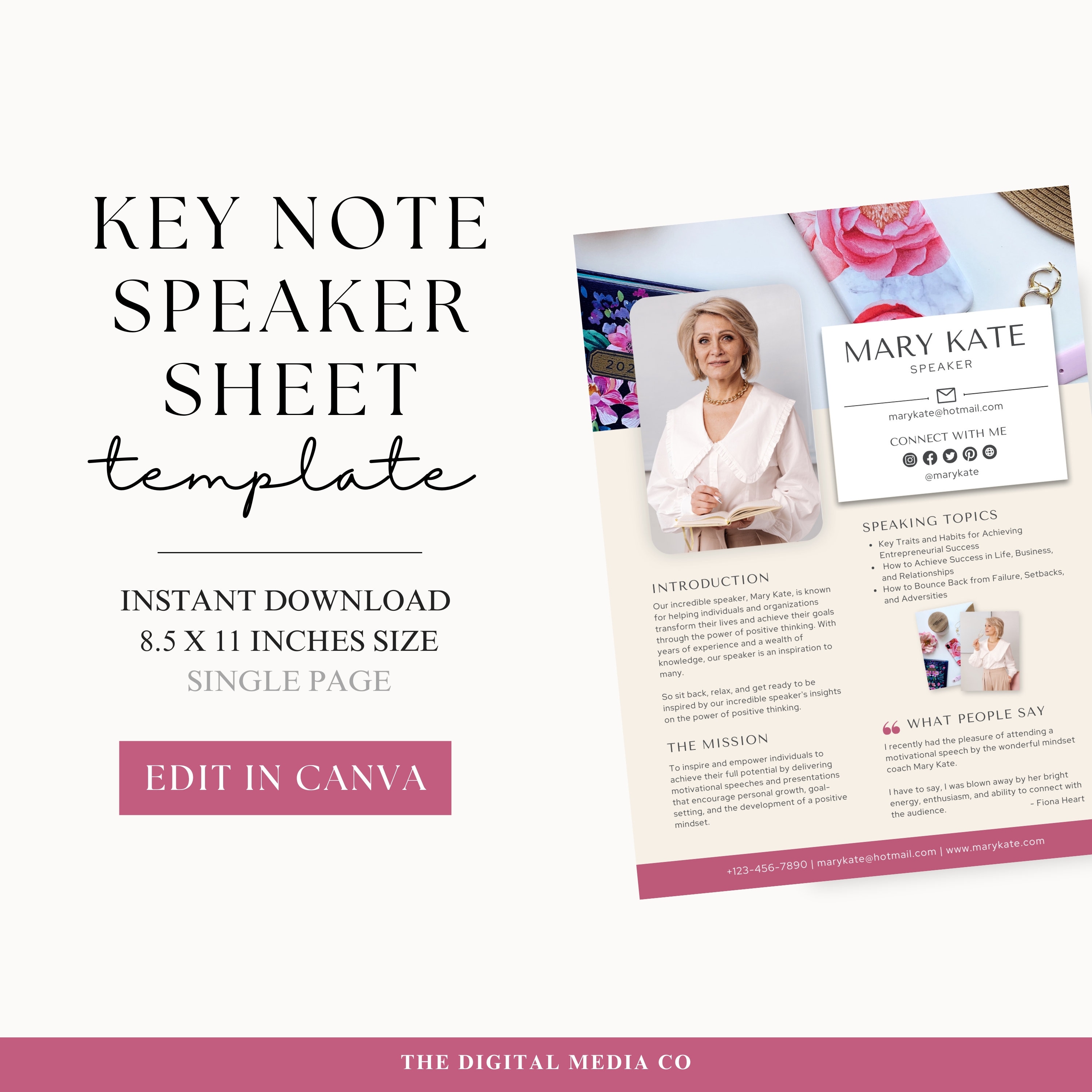 Speaker One Sheet Speaker Sheet Template Canva Keynote Speaker ...