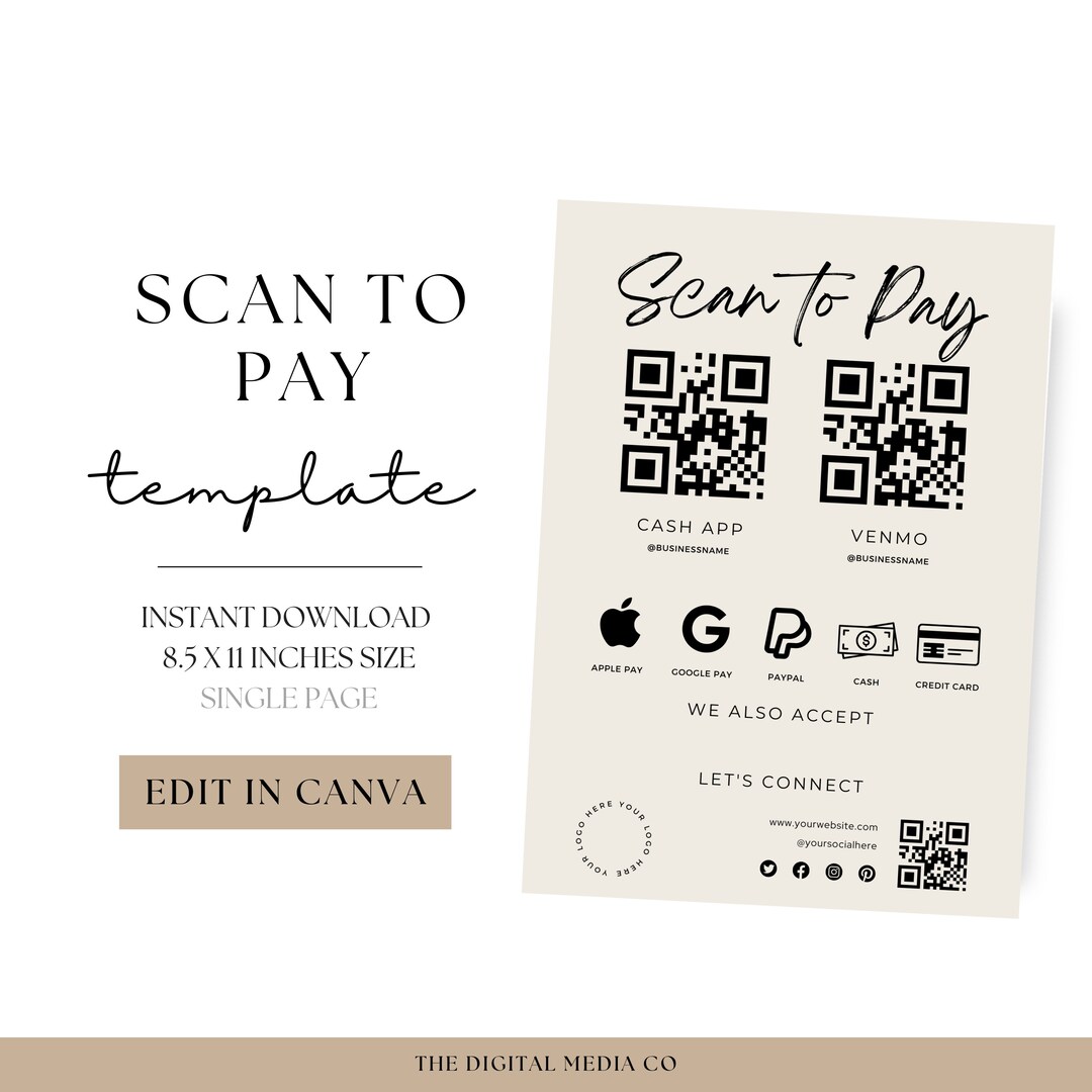 Modern Scan to Pay Sign | QR Code Sign | Storefront Payment Options ...