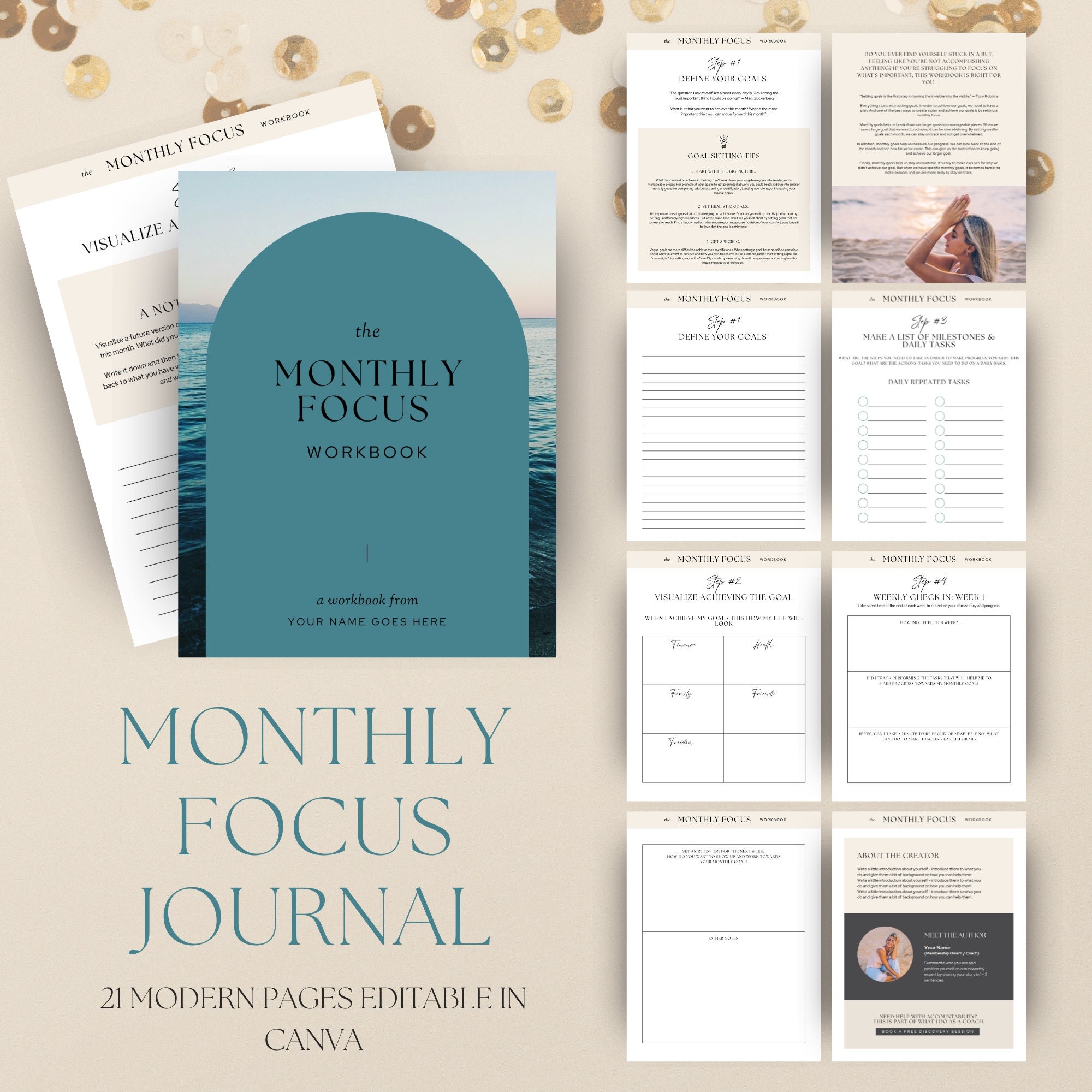 Monthly Focus Journal Canva Template, Mental Wellness Journal Template ...