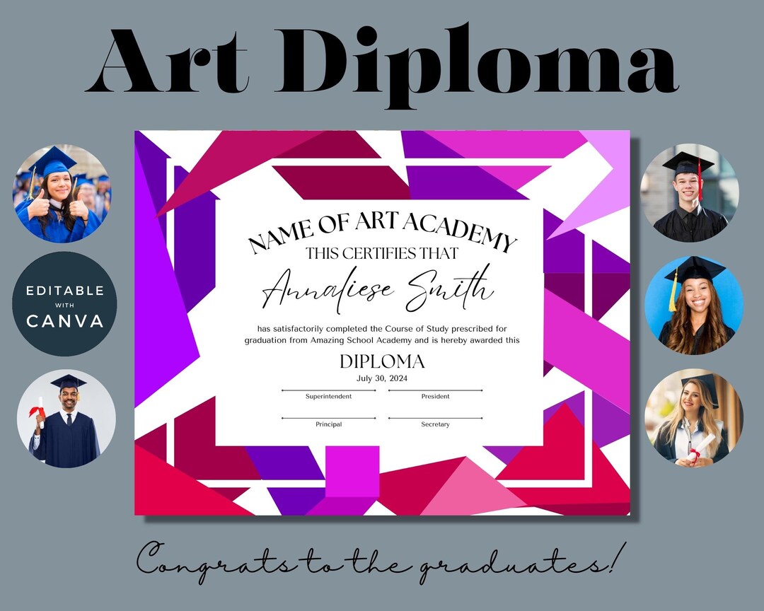 Art Student Diploma Template, Artist Diploma, Printable Canva Education ...
