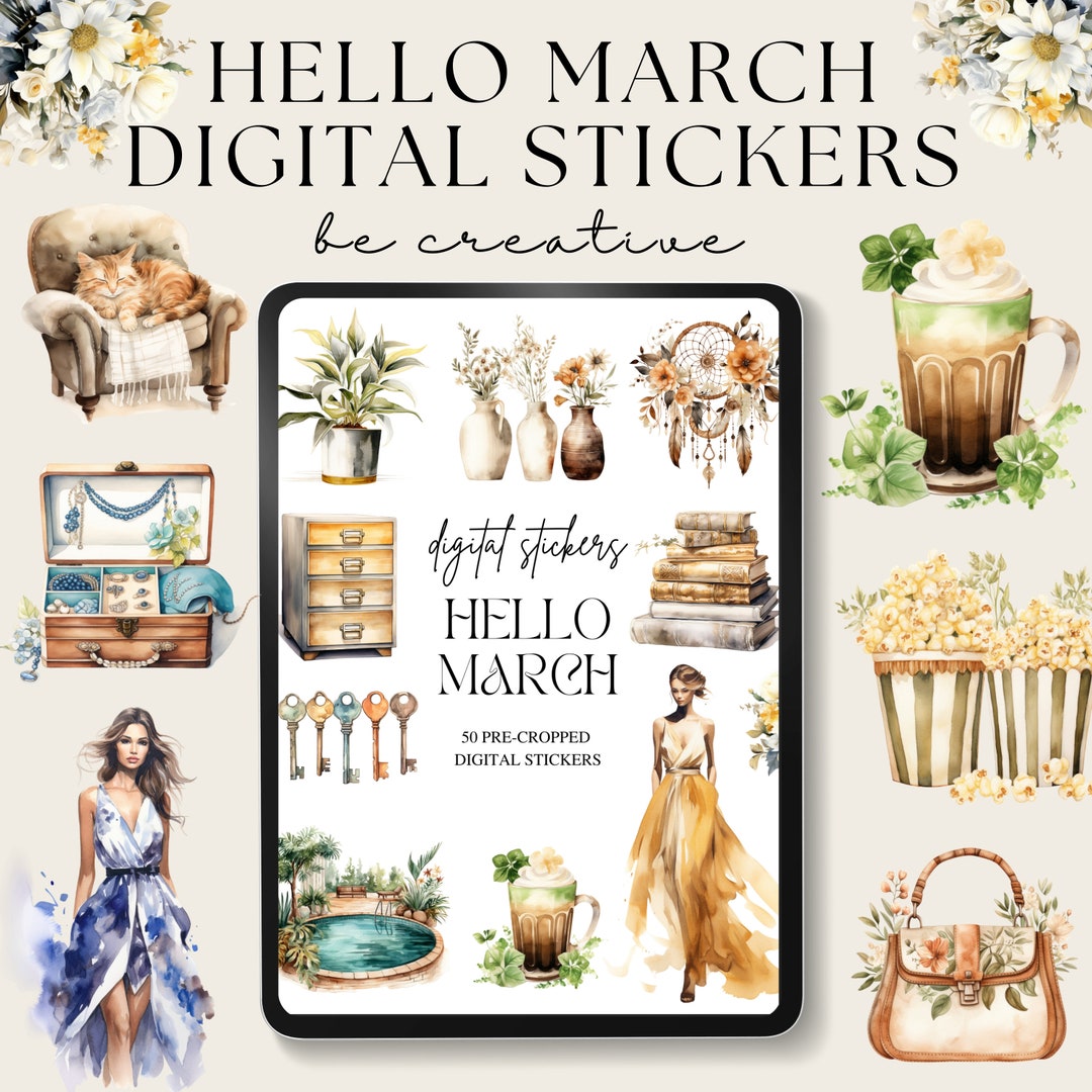 March Digital Stickers, Goodnotes Stickers, Online Planner Pngs, Spring ...