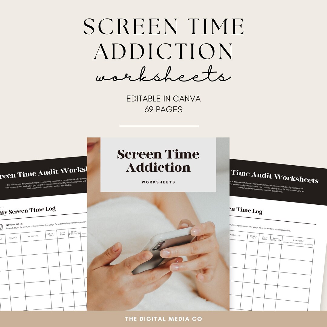 Screen Time Addiction Worksheets, Canva Digital Detox Workbook, Tech ...