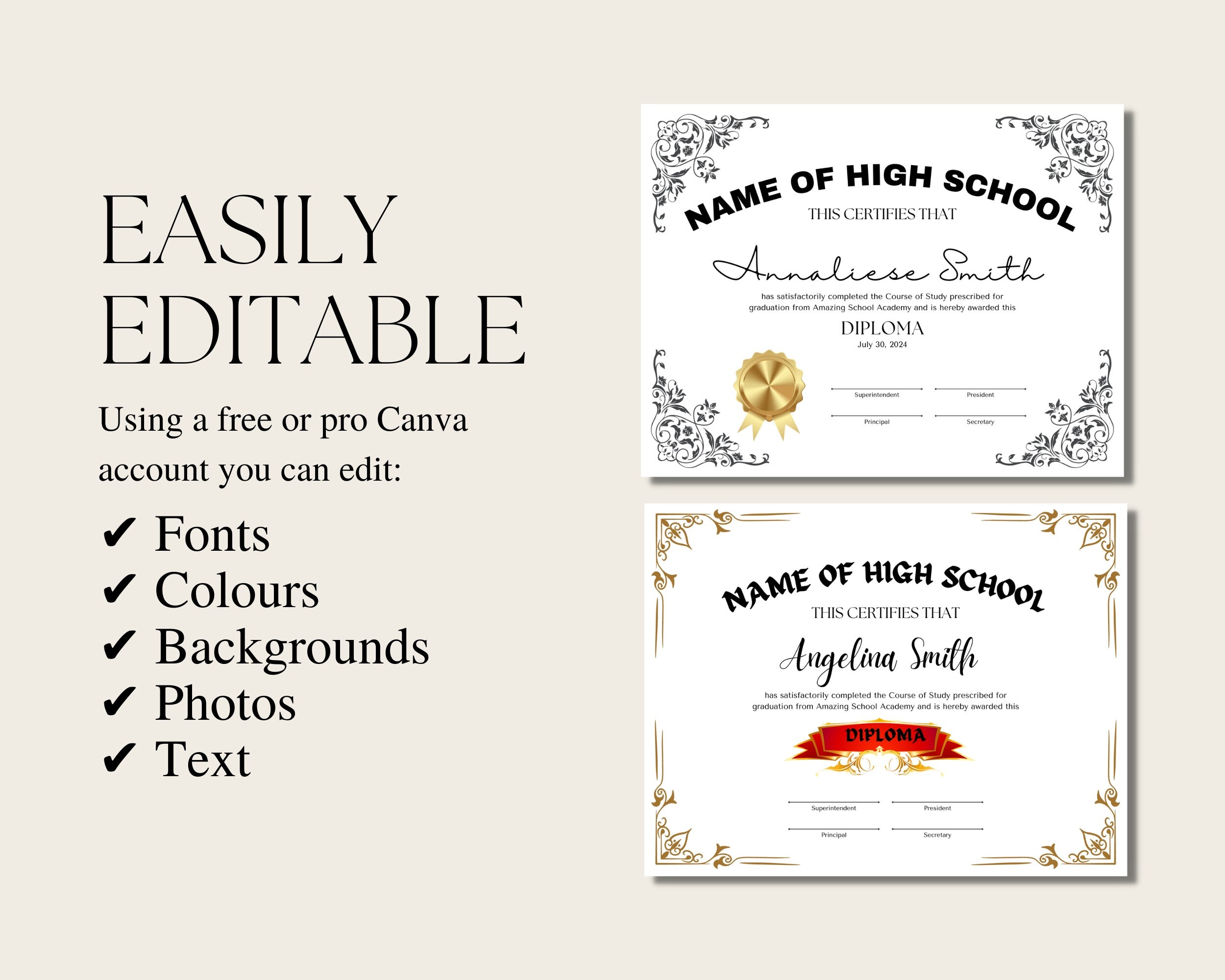 High School Diploma Template General Equivalency Diploma - Etsy