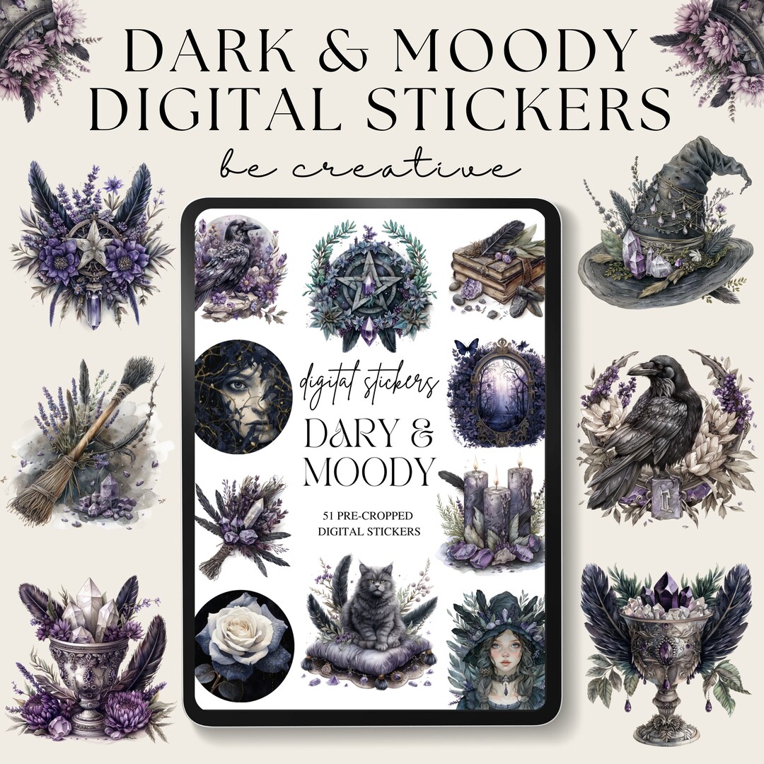 Dark and Moody Digital Planner Stickers, Goodnotes Celestial Stickers ...