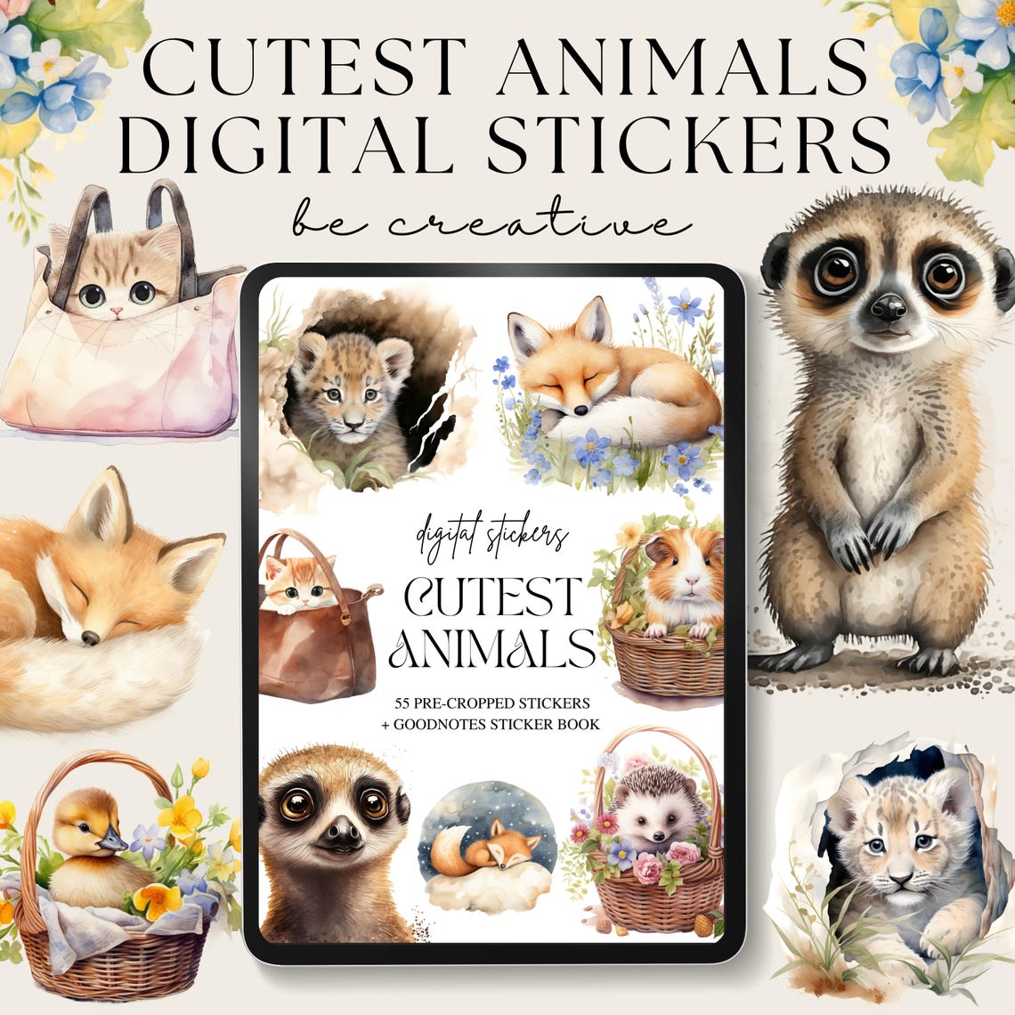Cutest Animals Digital Planner Stickers, Safari Animal Goodnotes ...