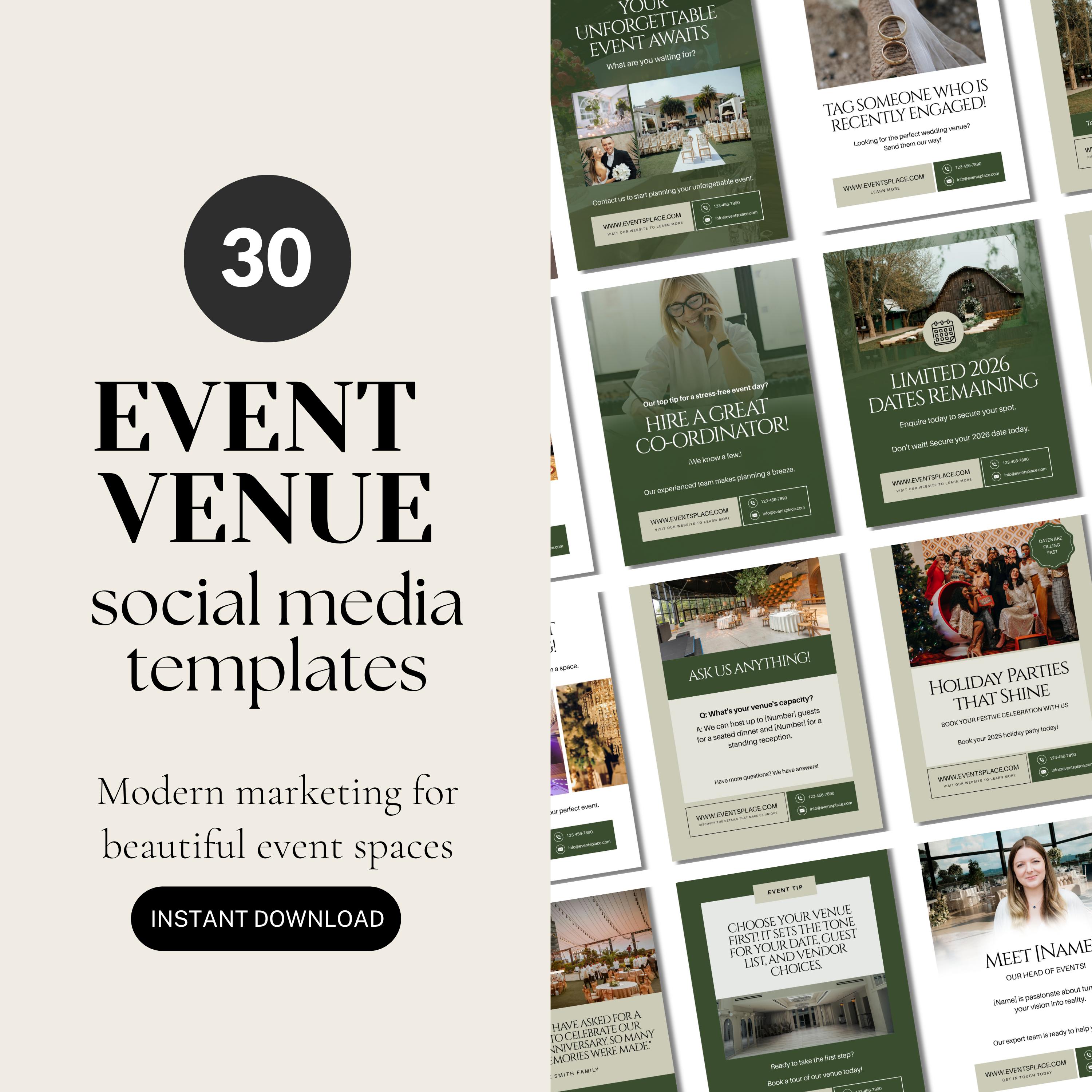 Wedding and Event Venue Instagram and Social Media Templates - Etsy