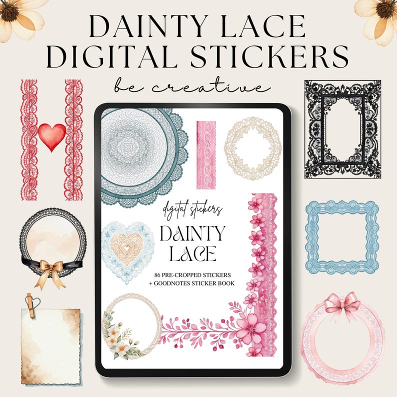 Dainty Lace Digital Stickers, Goodnotes Lacey Stickers, Scrapbooking ...