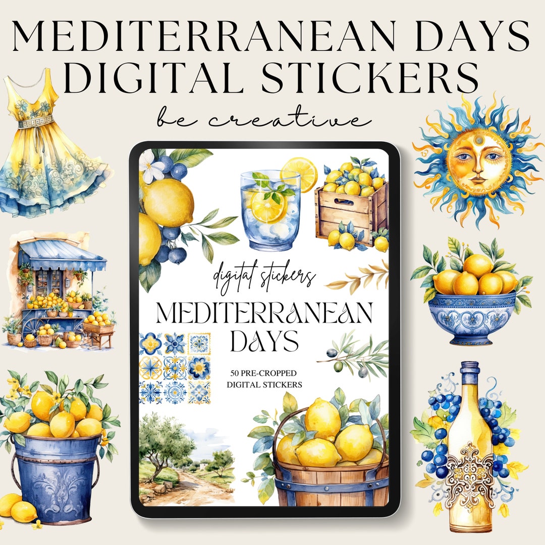 Mediterranean Digital Stickers, Lemon Sticker Set, Goodnotes Greece ...