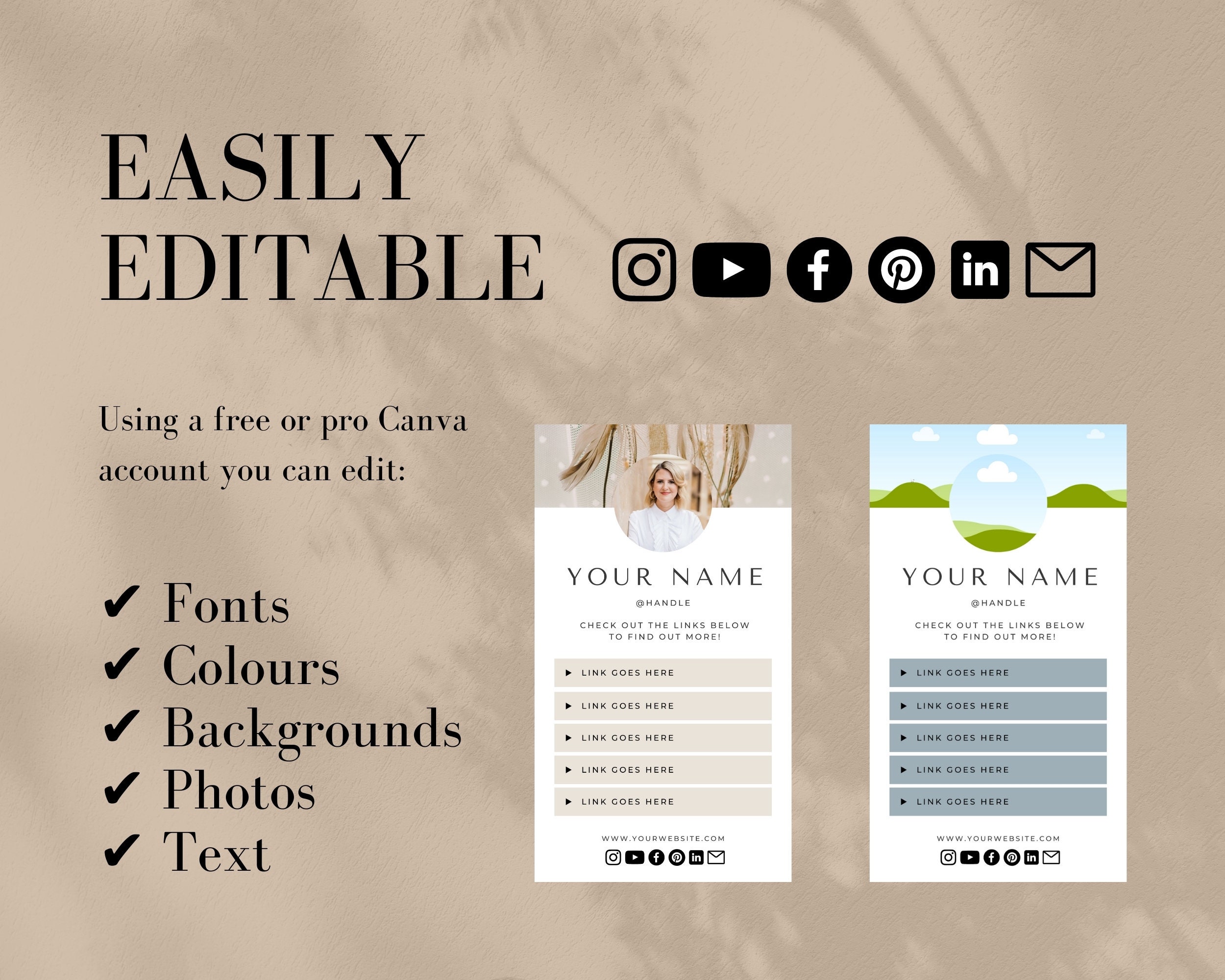 Canva Bio Template Landing Page Social Media Bios Linktree - Etsy