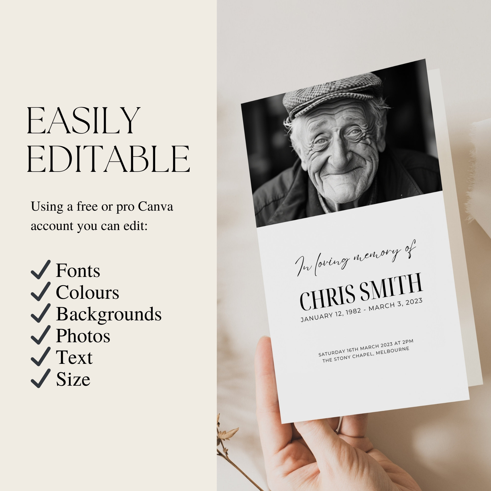 Editable Funeral Program Template, Funeral Memorial, Order of Service ...