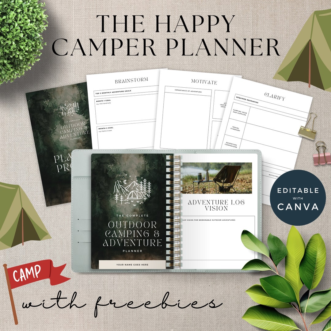 Camping Journal, Happy Camper Planner, Editable Canva Template, Summer ...