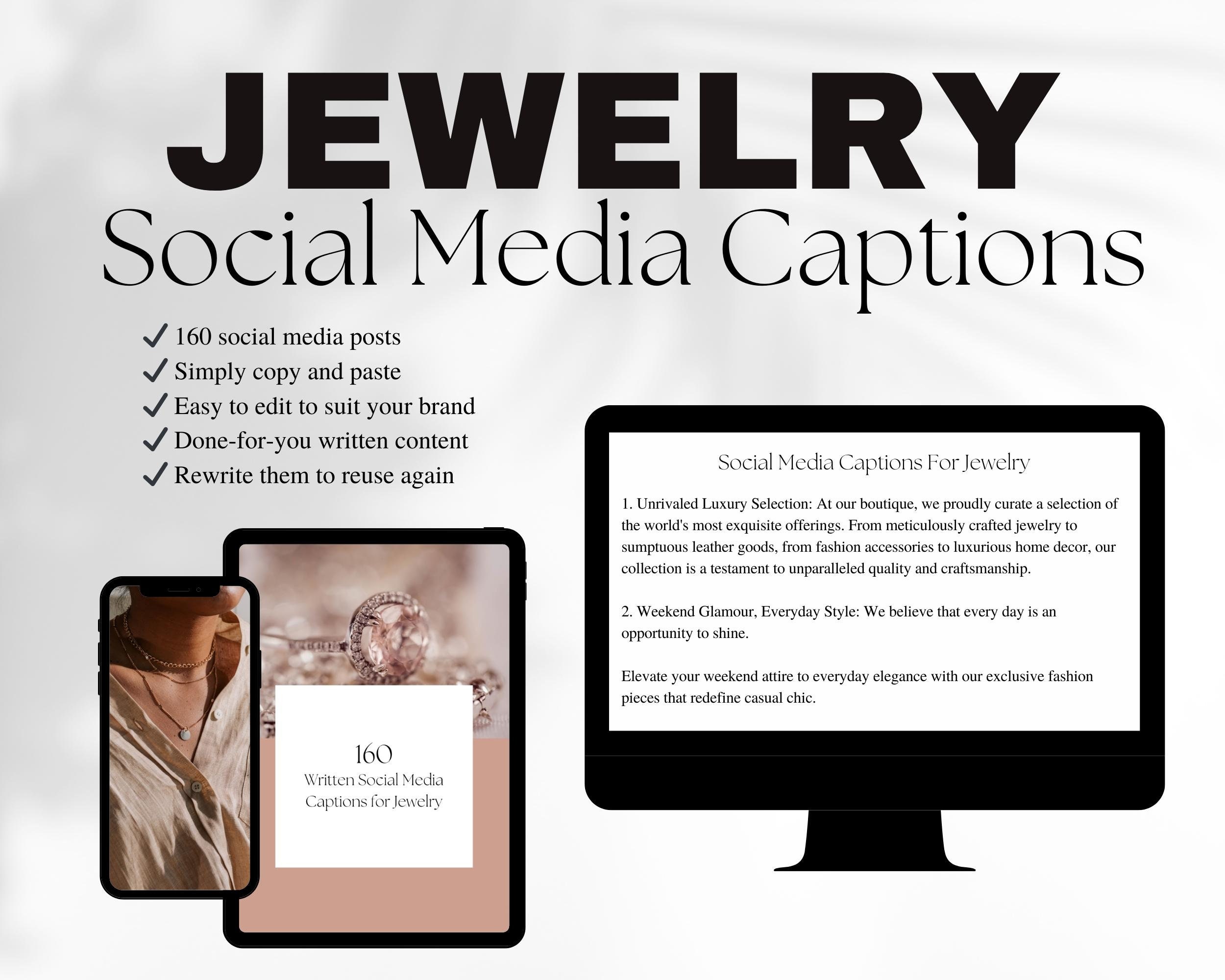 Jewelry Written Social Media Captions, Instagram Posts for Artisan ...