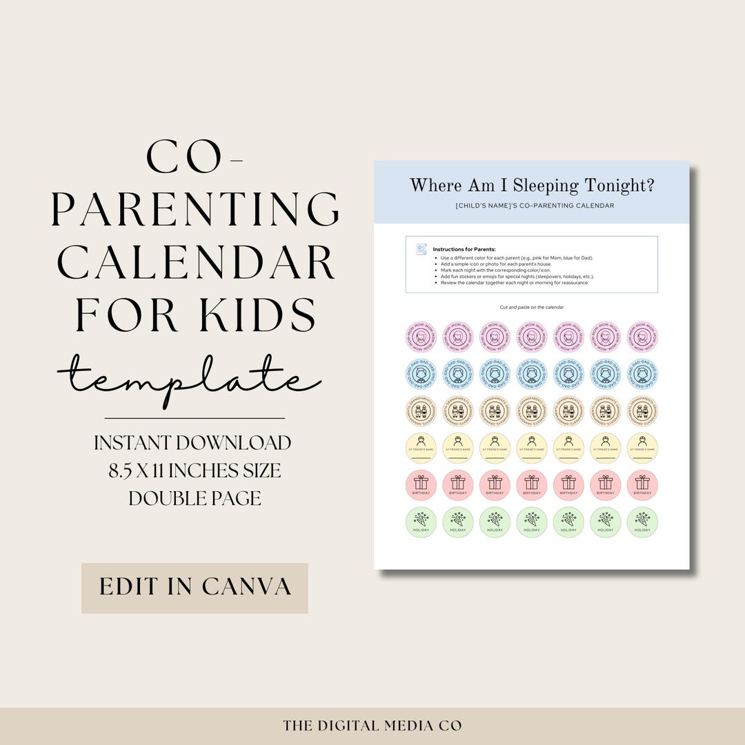Co-parenting Calendar for Kids | Printable Custody Schedule | Where Am ...