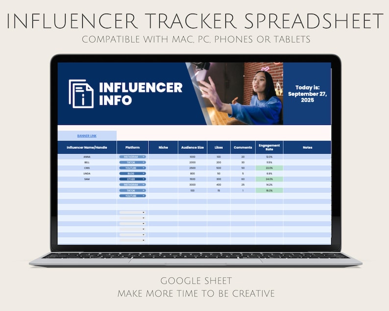 Influencer Tracker Spreadsheet for Google Sheets - Etsy