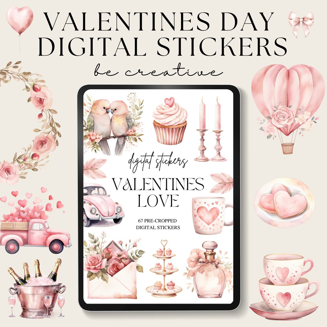 Pink Valentines Day Digital Planner Stickers | Digital Sticker Book ...