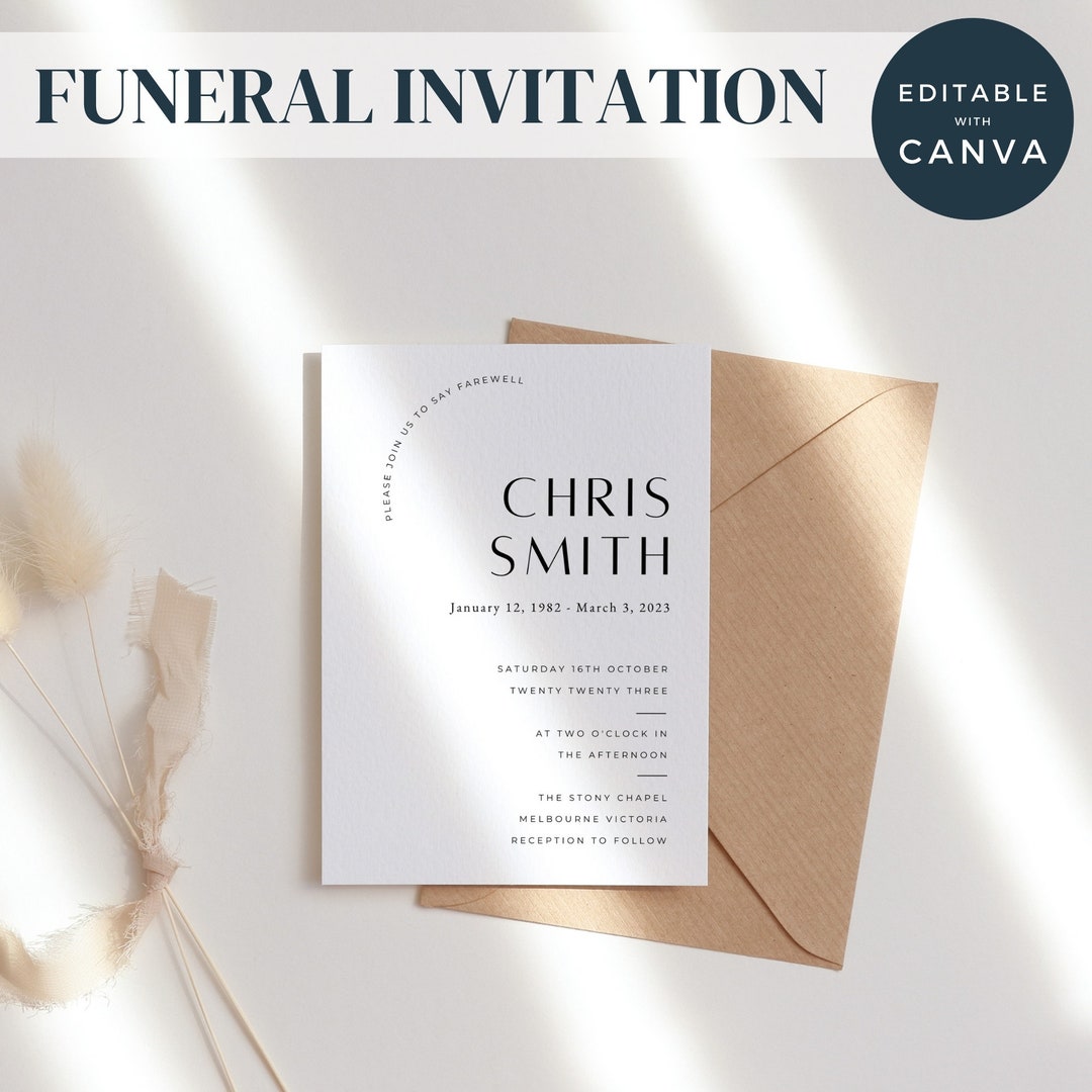 Minimalistic Funeral Evite Template, Funeral Memorial Invite ...