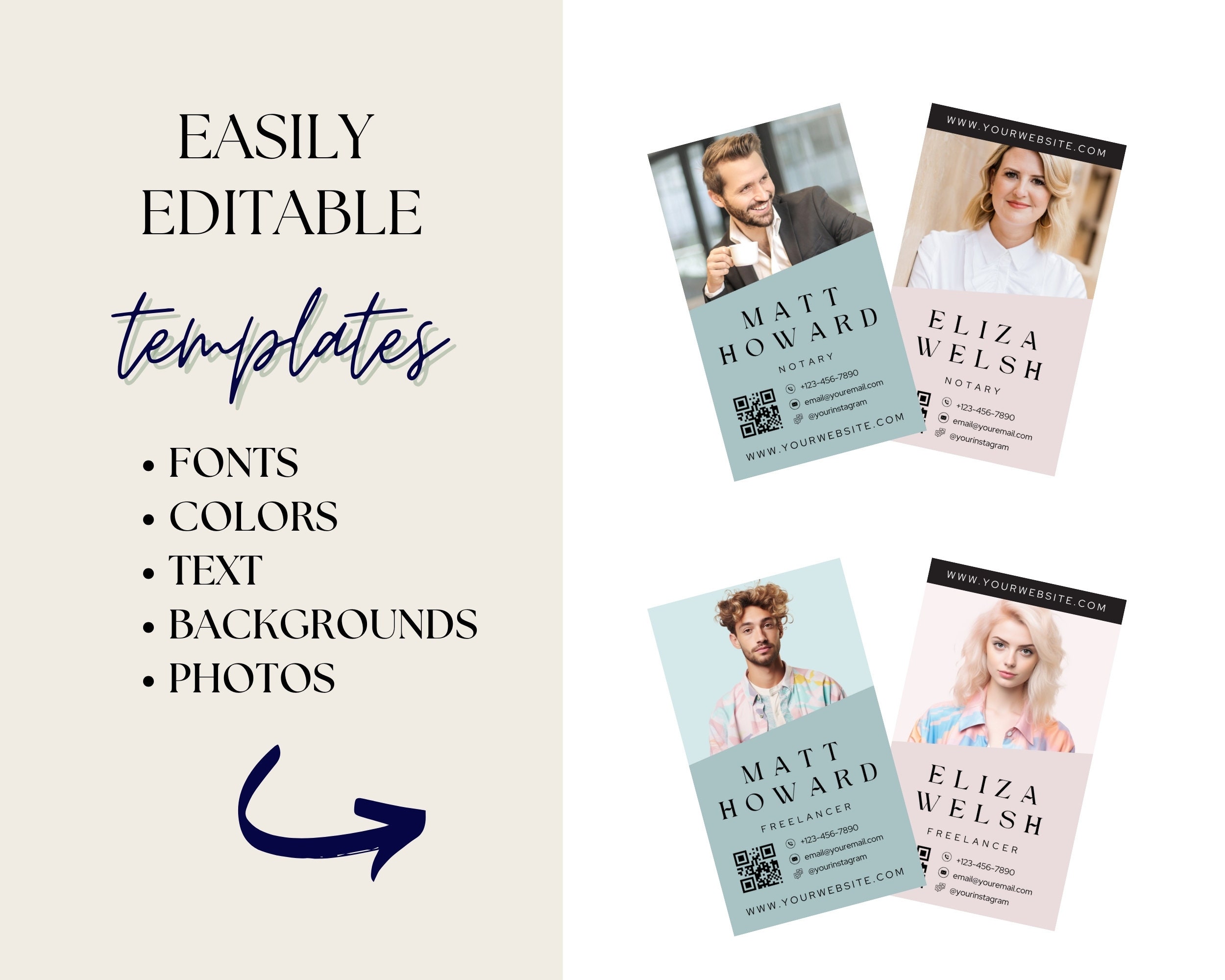 Notary Textable Digital Business Card Bundle, Notary Marketing, Canva ...