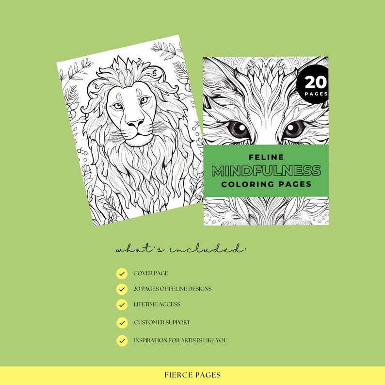 Big Cat Coloring Pages Feline Art Pages Kitten and Cat - Etsy