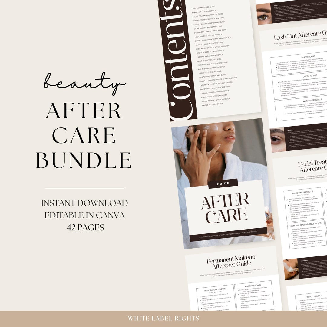 Beauty After Care Bundle, Editable Canva Templates, Lash, Brow, Lip ...