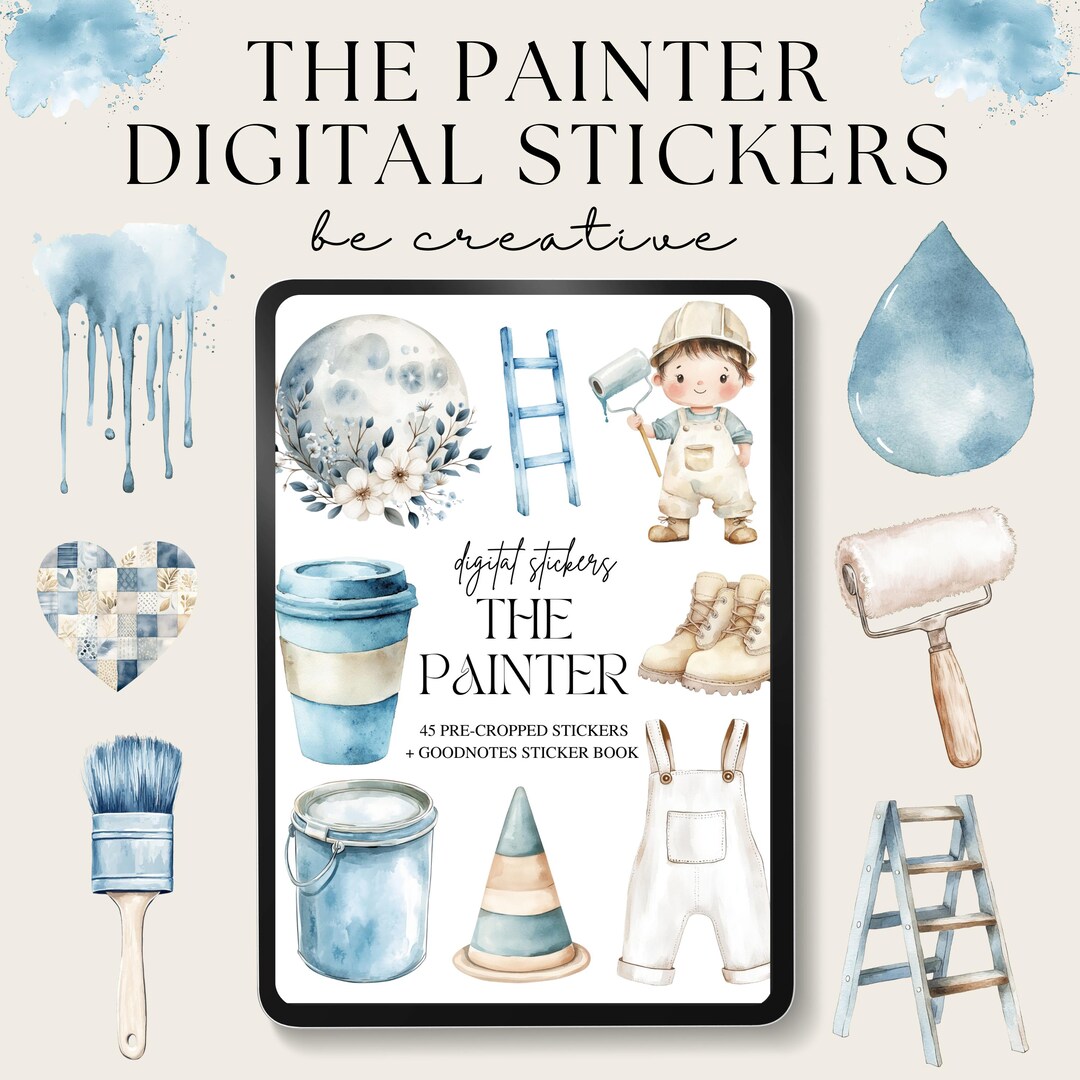 Painter Stickers, Digital Artist Sticker Book, Cute Blue Goodnotes ...