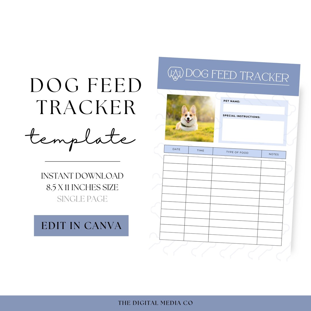 Dog Feed Tracker, One Sheet Pet Template, Canva Puppy Page, Petcare ...