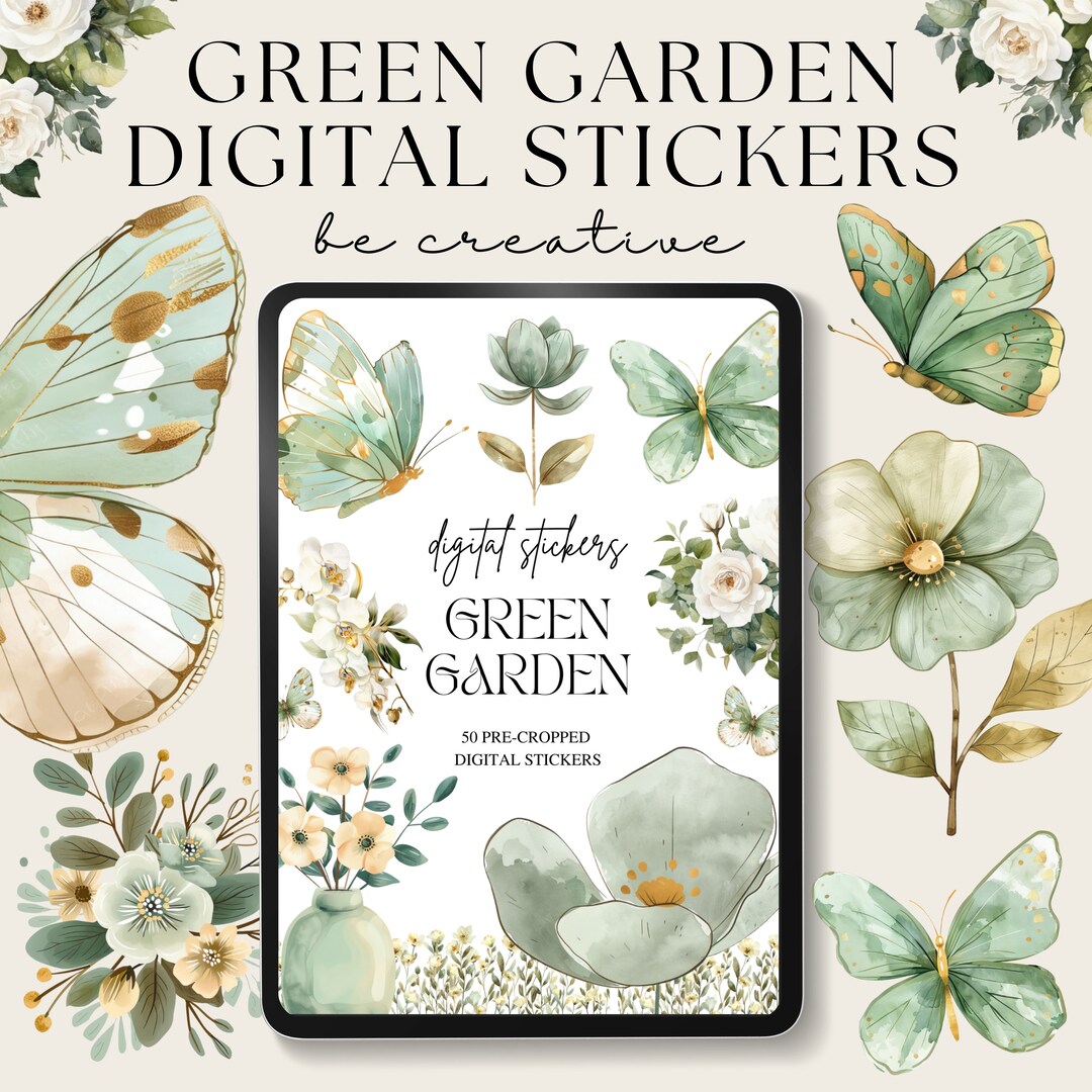 Green Garden Digital Stickers, Goodnotes Floral Stickers, Flower and ...
