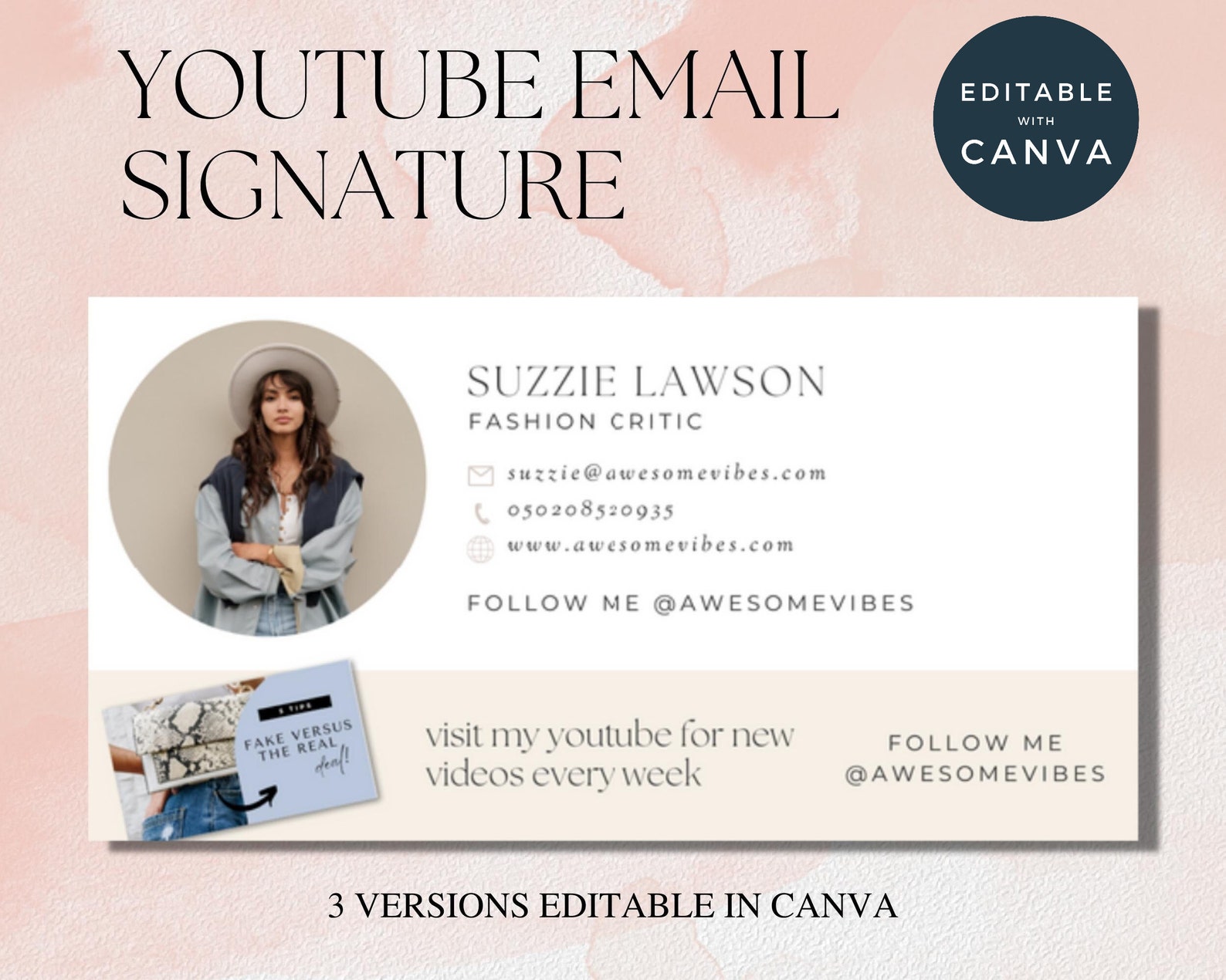 Youtuber Email Signature, Youtube Branding Kit, Editable Email ...
