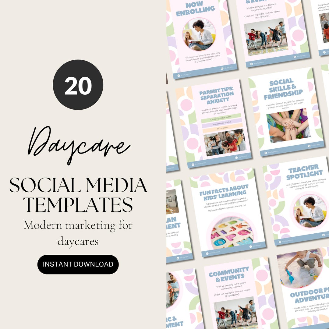Daycare Social Media Posts, Education Instagram Template Pack, Pastel ...