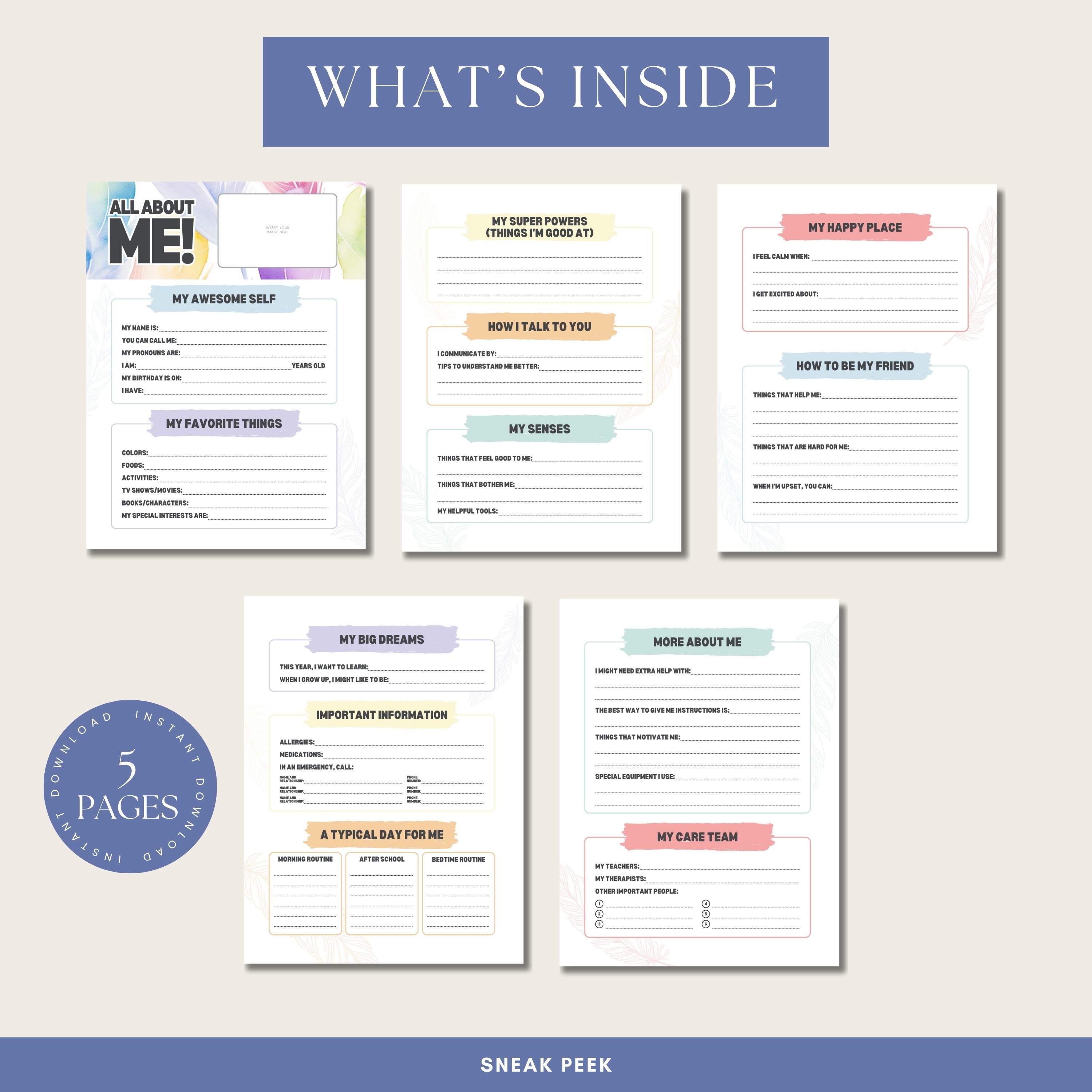 Editable All About Me Template for Special Needs, Autism, ADHD, Back to ...