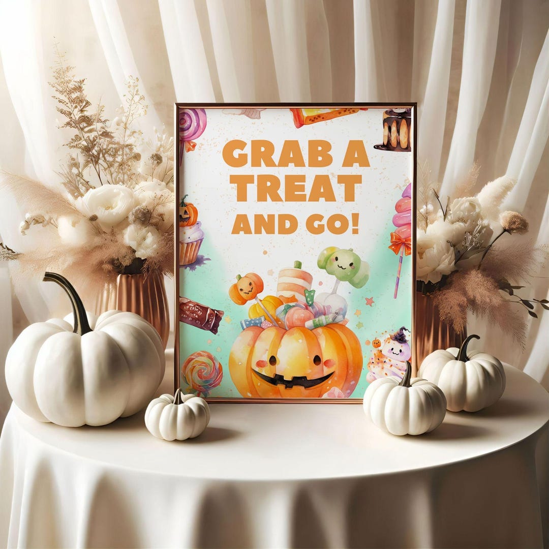 Grab a Treat Halloween Sign, Canva Halloween Printable, Editable Fright ...