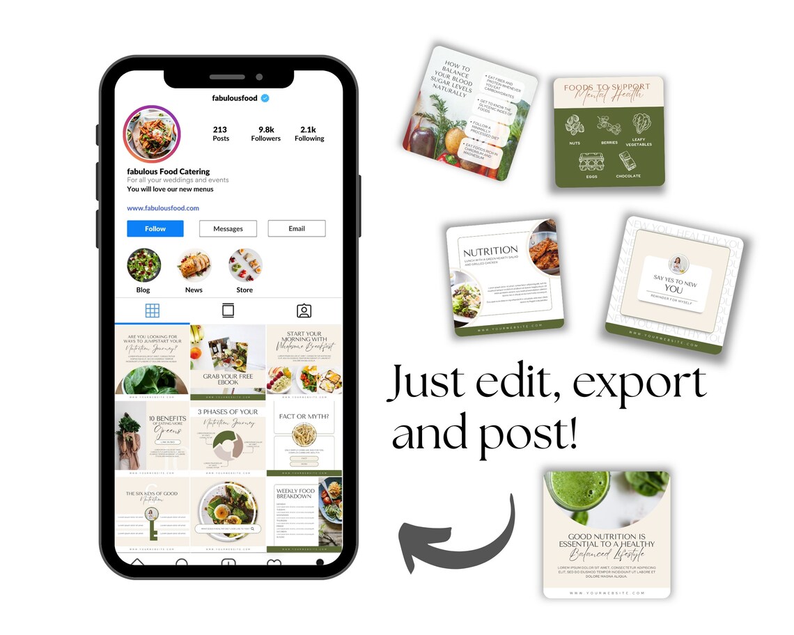 Food Blogger Instagram Templates for Canva, Instagram Post Templates ...