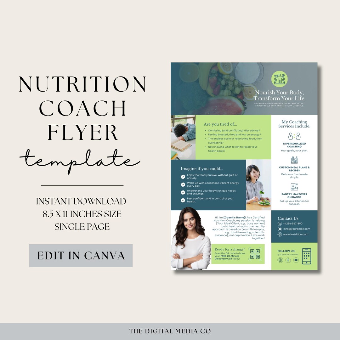 Nutrition Coach Flyer Template | Canva Editable Health Coach Flyer ...