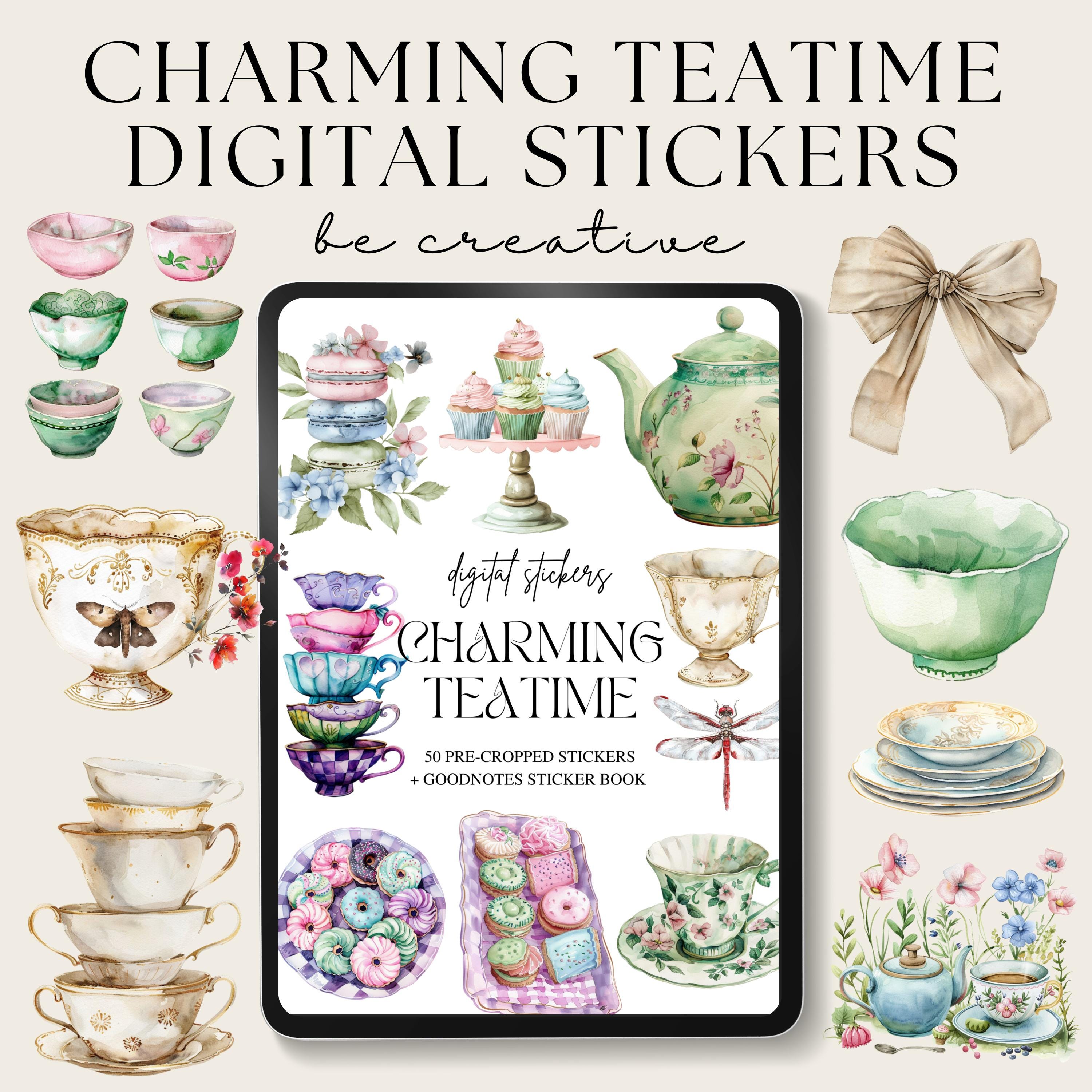 Charming Teatime Digital Planner Stickers, Digital Sticker Book ...