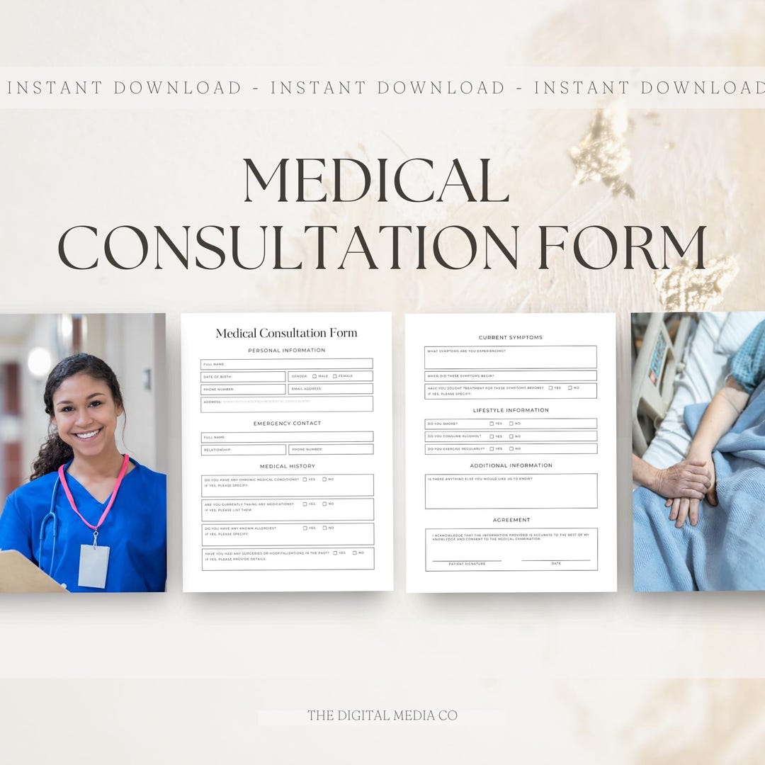 Medical Consultation Form, Editable Patient Intake, Digital Download ...