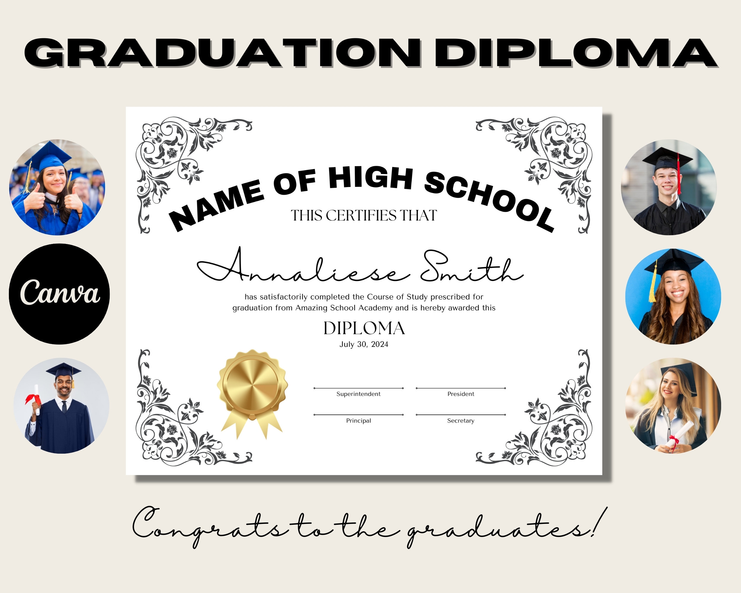 High School Diploma Template General Equivalency Diploma - Etsy