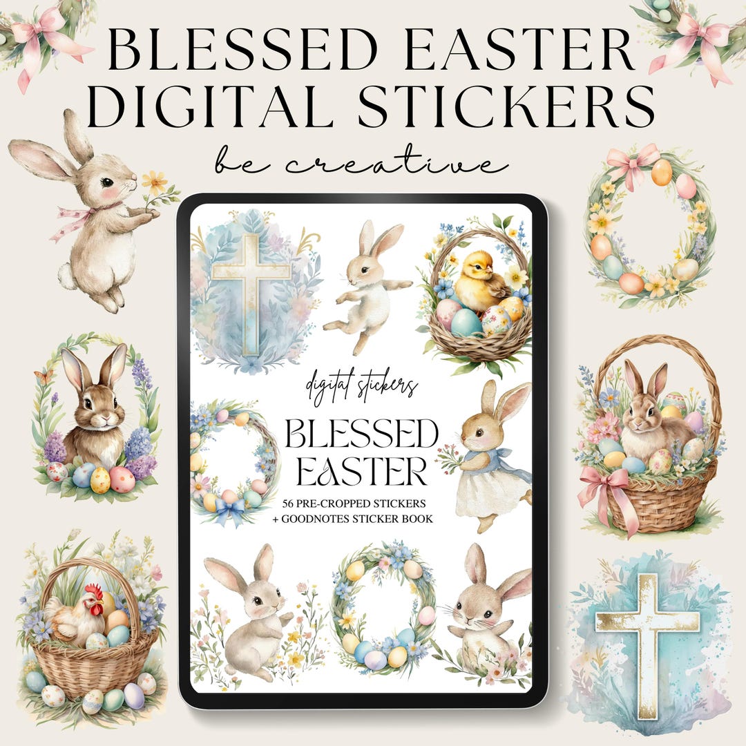 Blessed Easter Stickers, Goodnotes Holiday Stickers, Digital Planner ...
