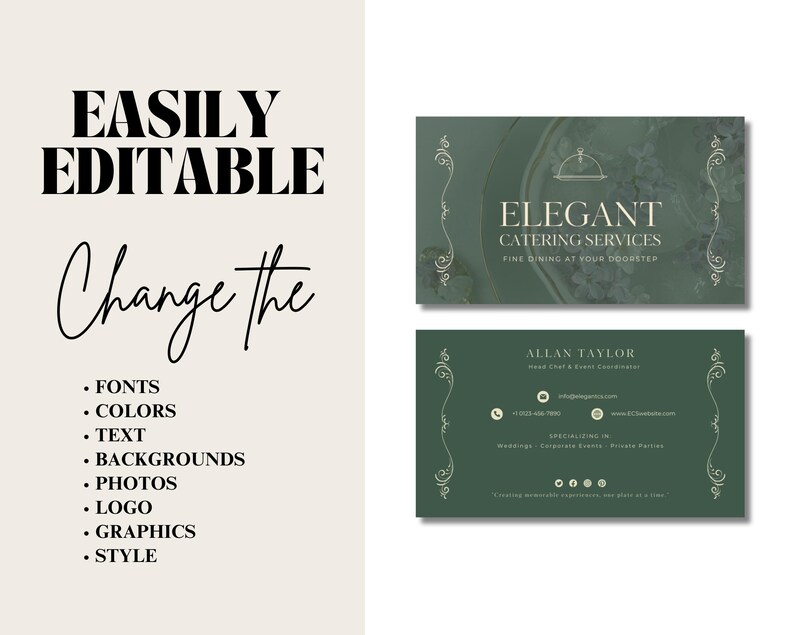 Catering Company Business Card, Printable Food and Drink Biz Card ...