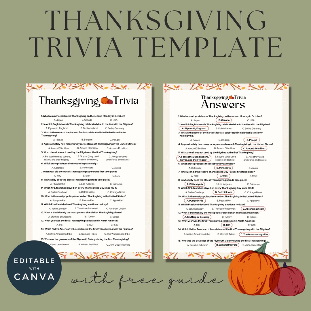 Thanksgiving Trivia | Turkey Trivia | Thanksgiving Games Bundle ...