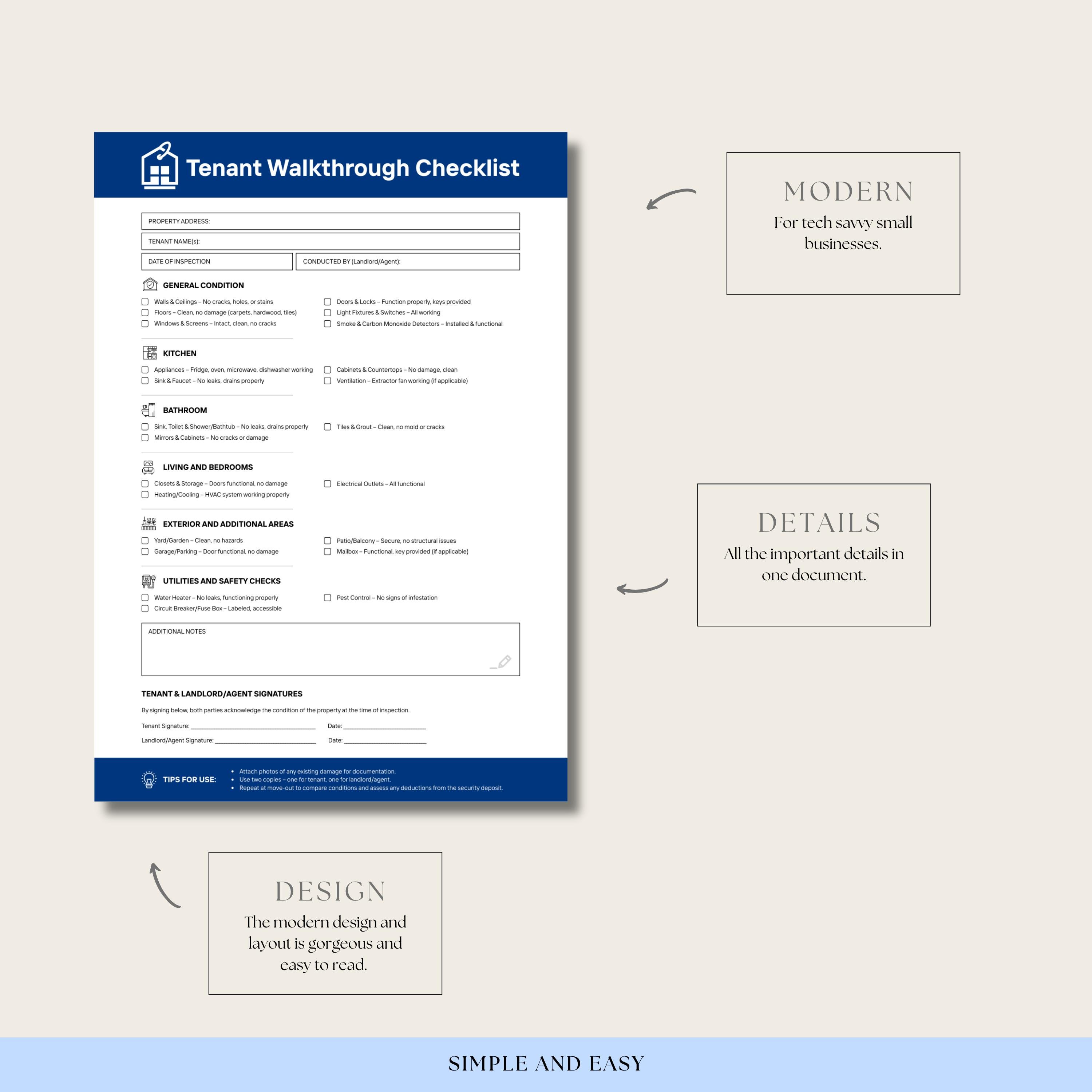Tenant Property Condition Checklist | Rental Walkthrough Form ...